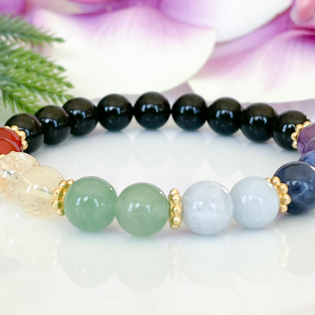 Genuine 7 Chakra Healing Crystals Bracelet with Black Tourmaline ...