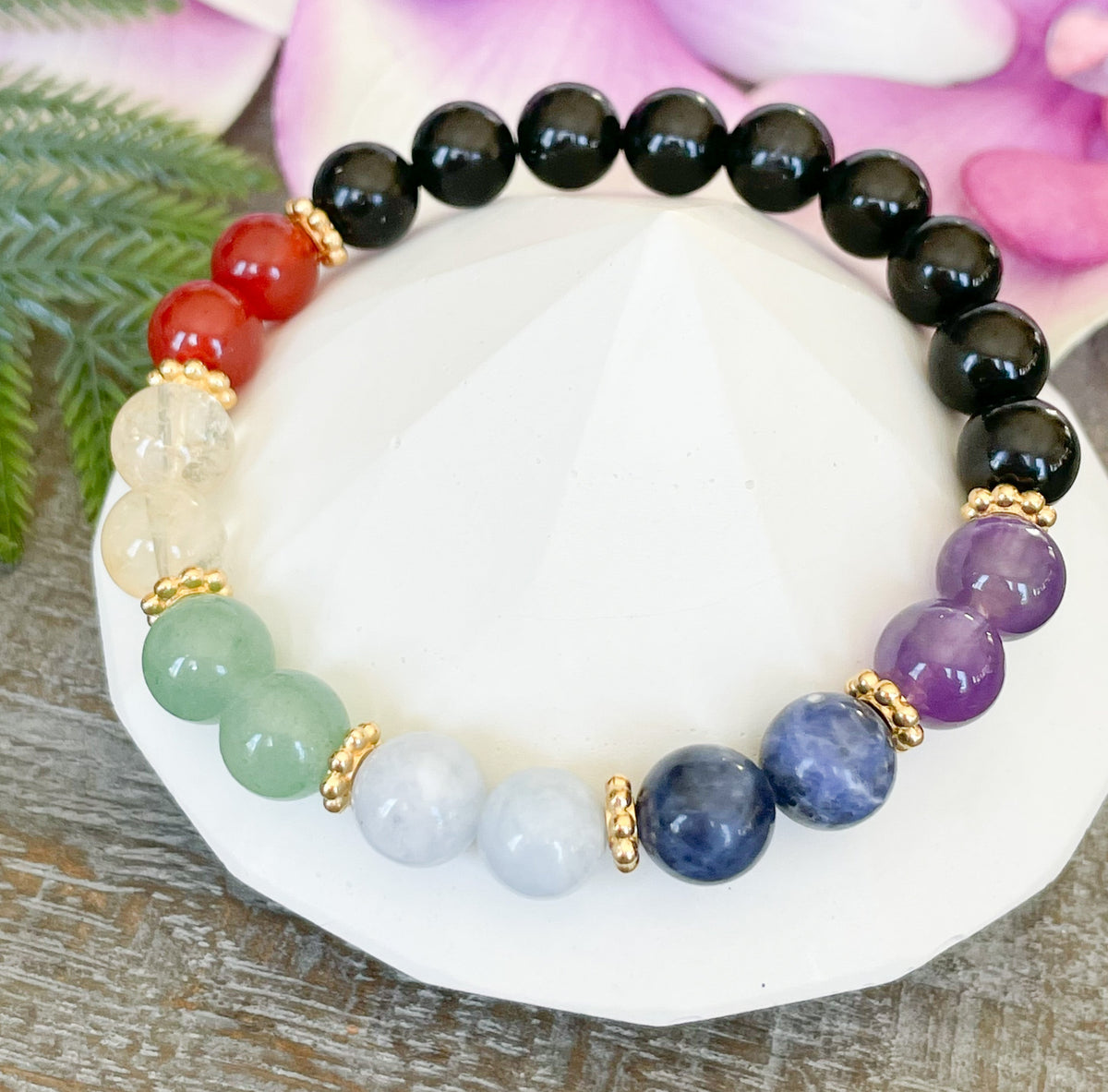 Genuine 7 Chakra Healing Crystals Bracelet with Black Tourmaline ...